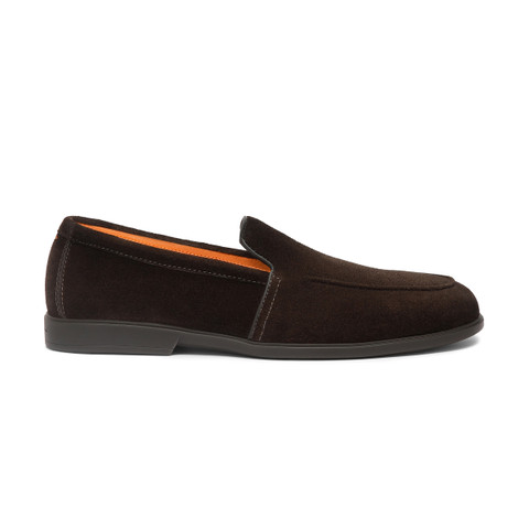 Men's dark brown suede loafer | Santoni Shoes